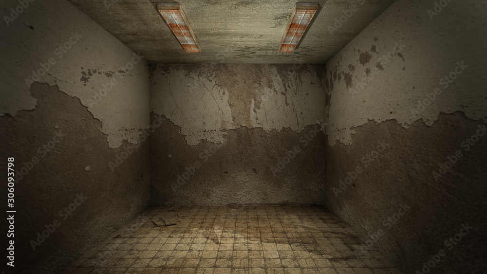 The interior design of horror and creepy damage empty room., 3D ...