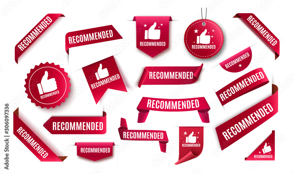 Recommended tag isolated. Vector red label or sticker. Recommendation ...