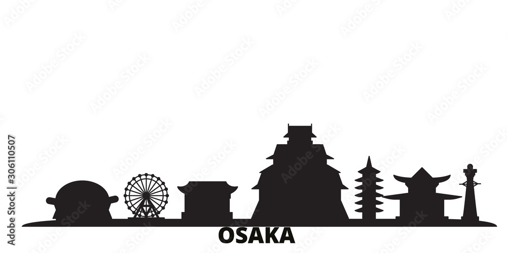 Japan, Osaka city skyline isolated vector illustration. Japan, Osaka ...