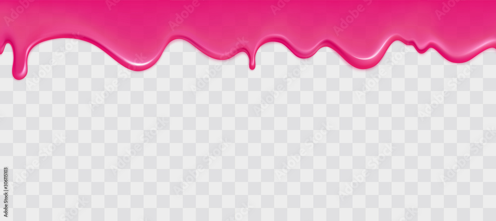 Dripping glossy pink slime isolated on transparent background. Border ...