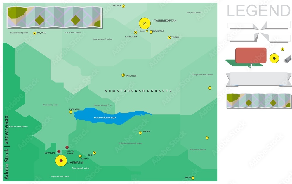 Map of the "Almaty" region of the Republic of Kazakhstan. Stylized ...