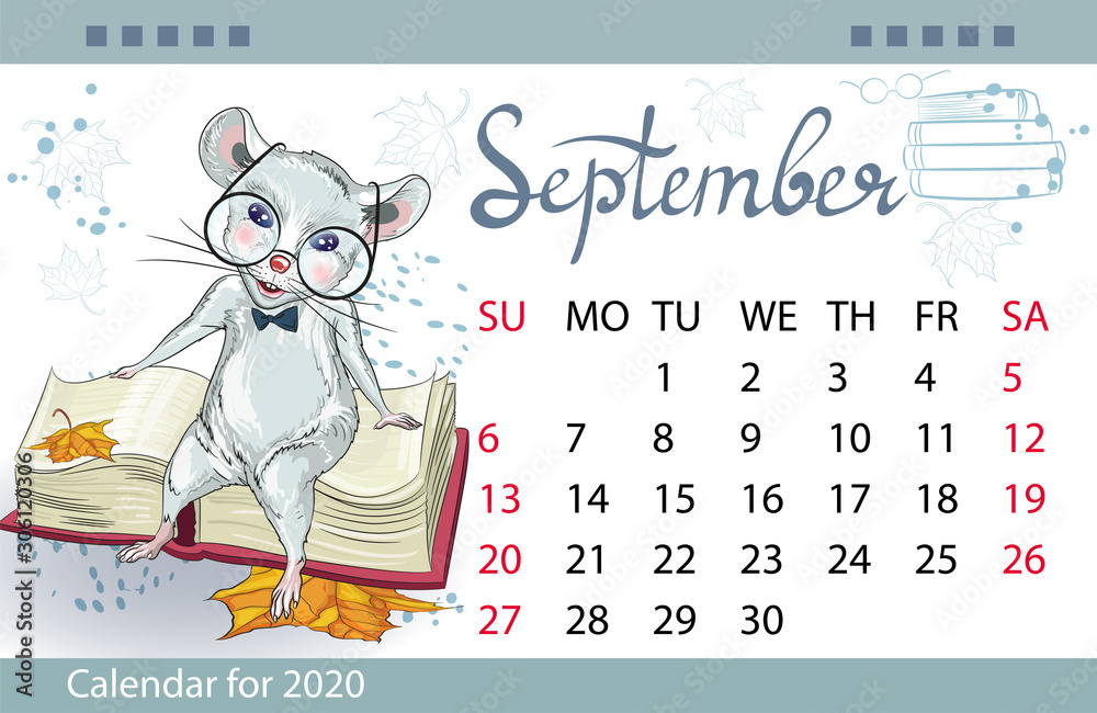 Calendar for the year 2020 of the white rat. Handwritten inscription of ...