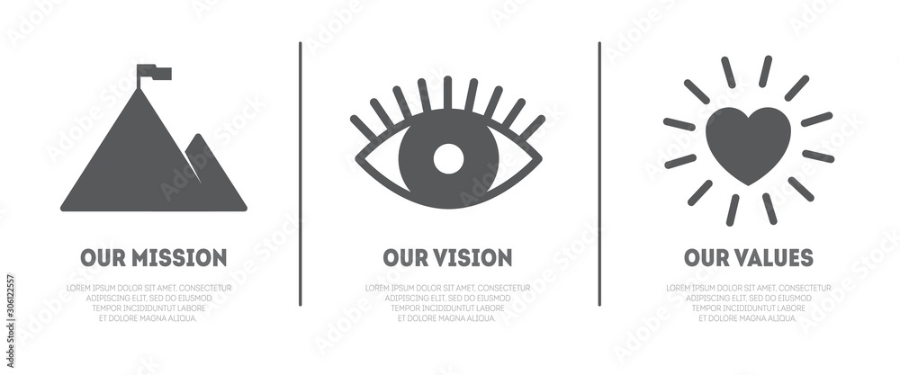 Simple flat icon for visualisation of Mission, Vision and Values of ...
