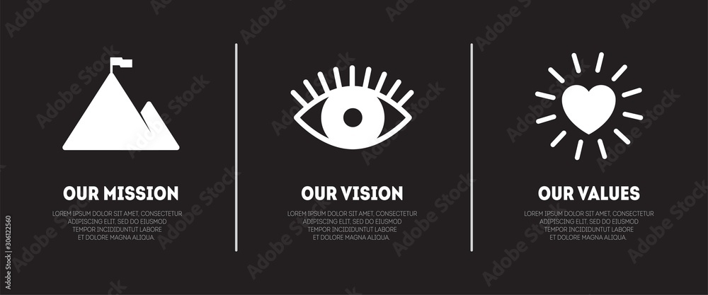 Simple flat icon for visualisation of Mission, Vision and Values of ...