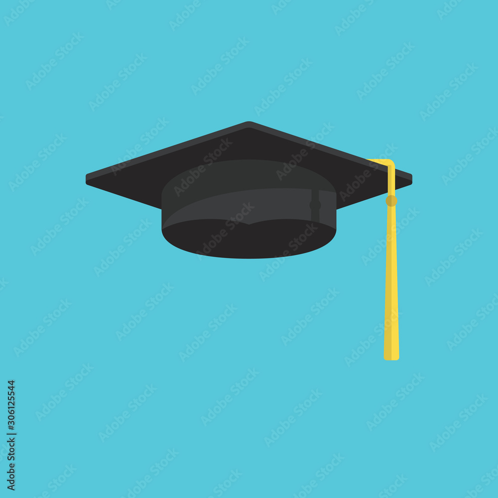 Graduation cap vector isolated on blue background, graduation hat with ...