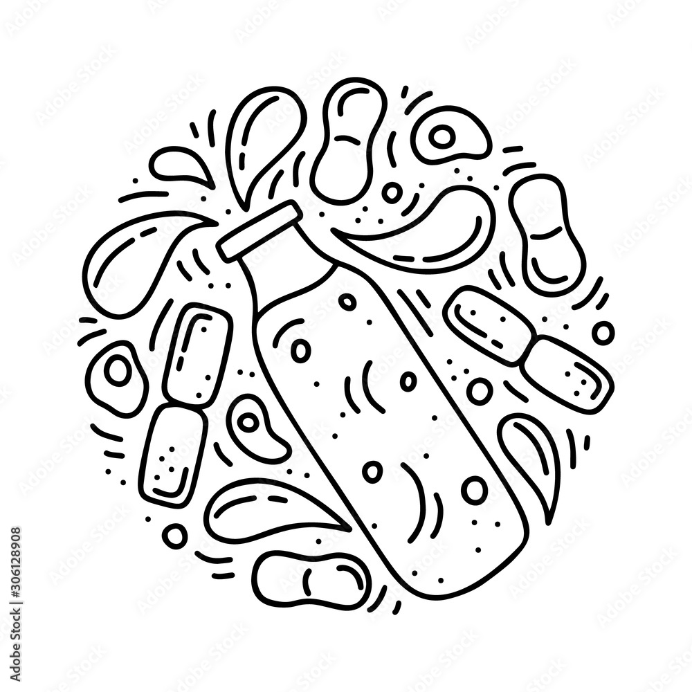 Round doodle template of kefir. Hand drawn vector concept. Contour ...