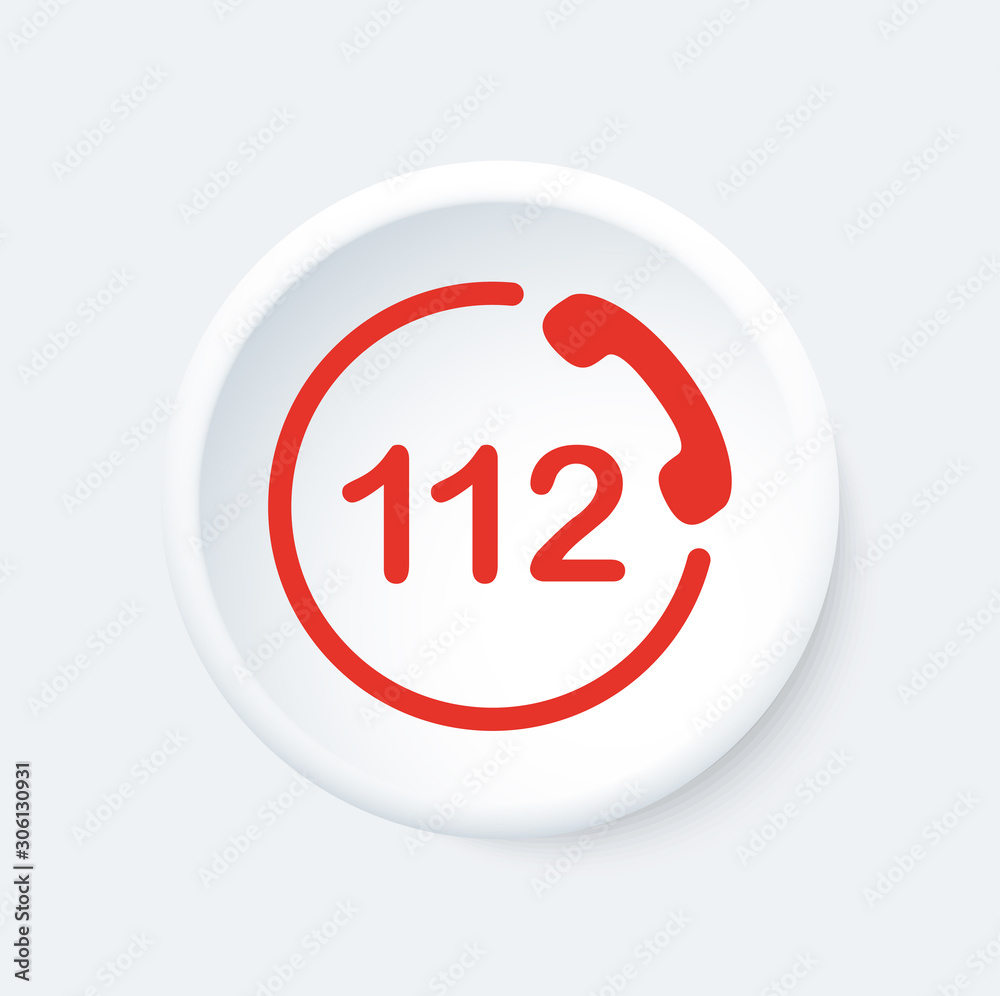 112 button. Emergency phone symbol. White and red icon. Stock Vector ...