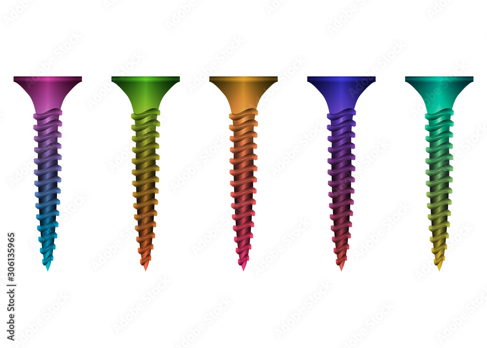 Screws set 3D realistic. Vector illustration. Isolated on white ...