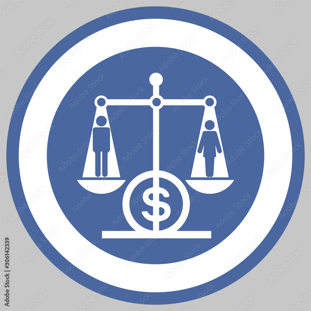 Equal pay.Sign. Image of man and woman standing on the scales. Set of ...