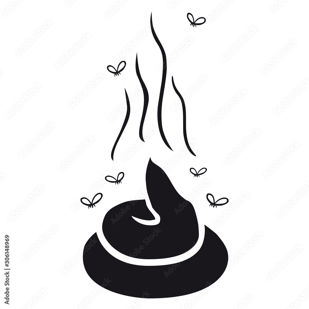 Smelly shit with whirring flies / Vector, black and white, isolated ...