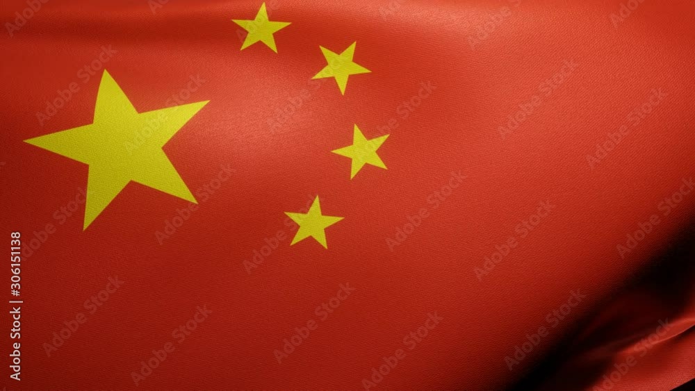 Close up of flag of China video waving in wind. Realistic Animation ...