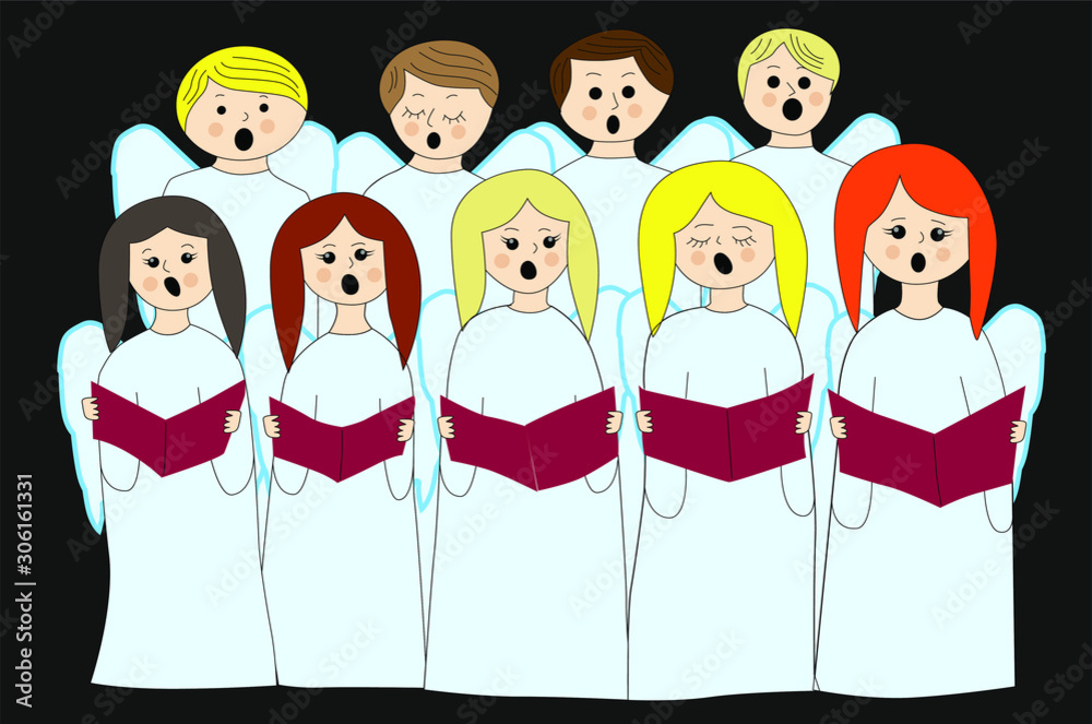 Children choir. The children are singing. Children in long suits of ...