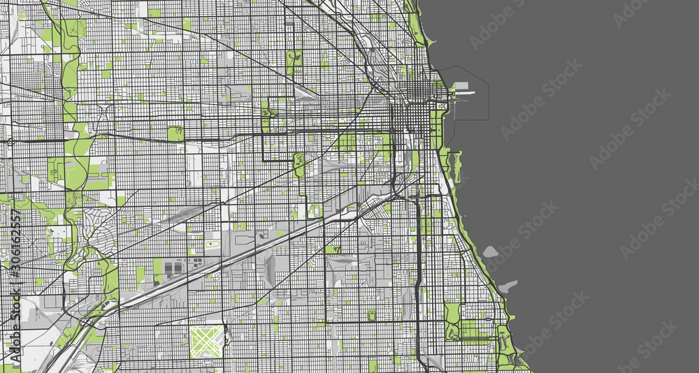 Detailed map of Chicago, USA Stock Vector | Adobe Stock