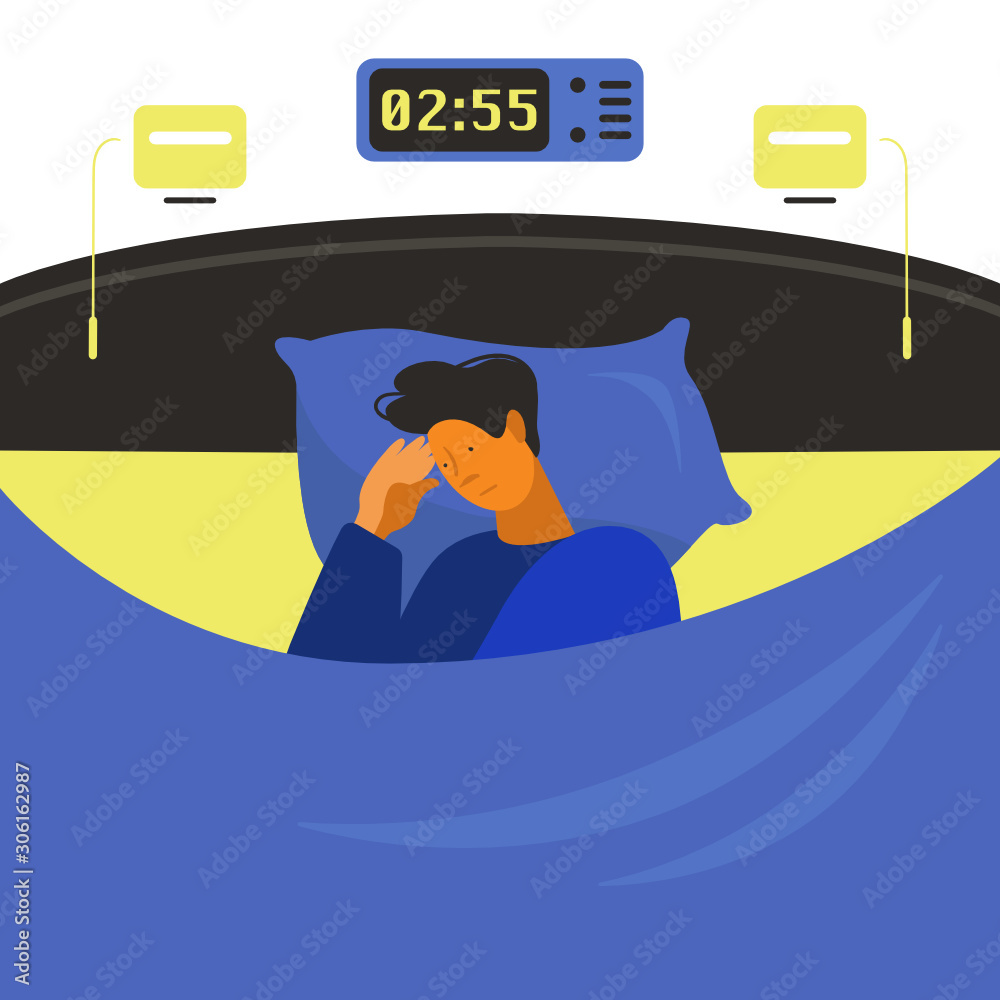 A man cannot fall asleep. He suffers from insomnia and lies with his ...