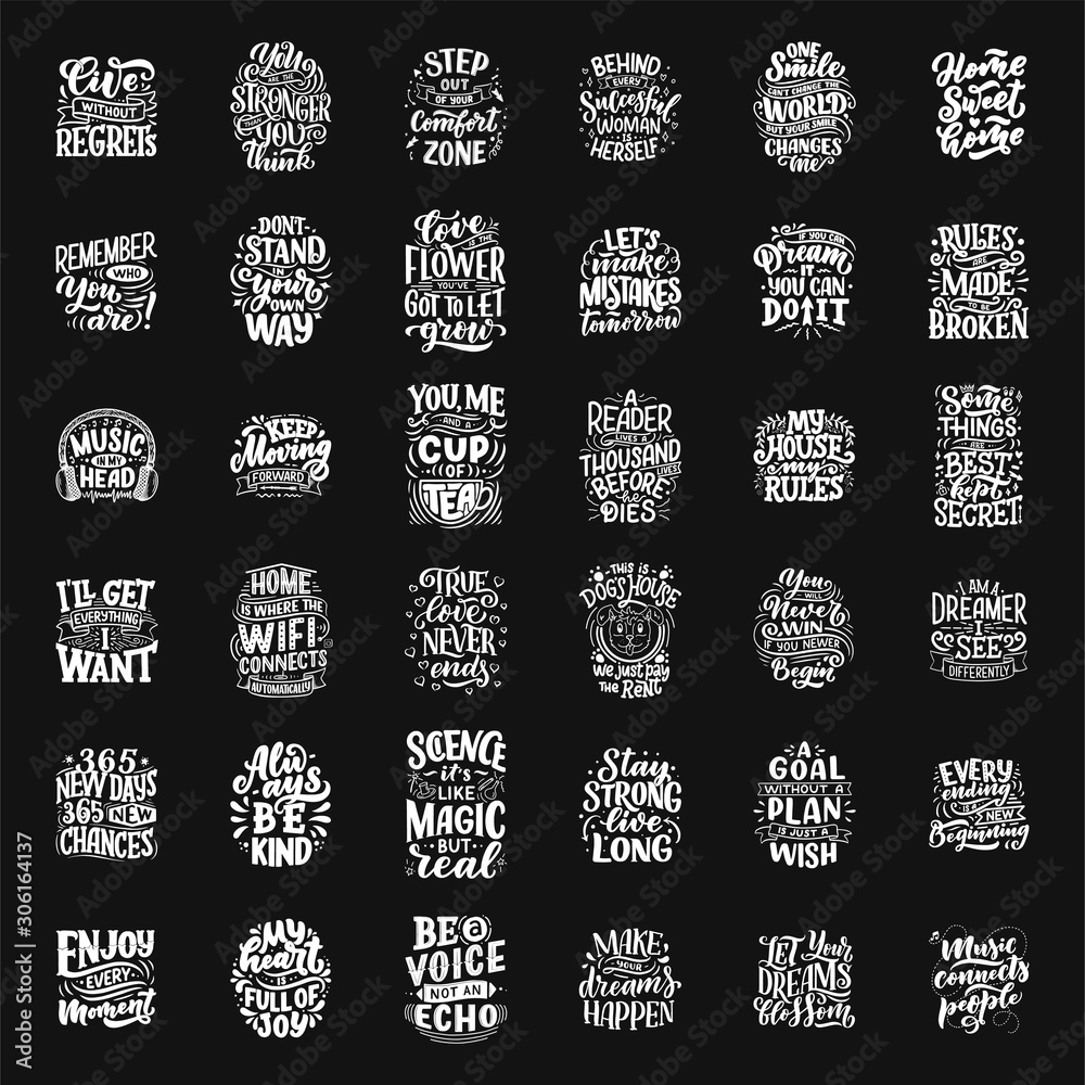 Set with fun slogans for concept design. Hand drawn illustrations ...