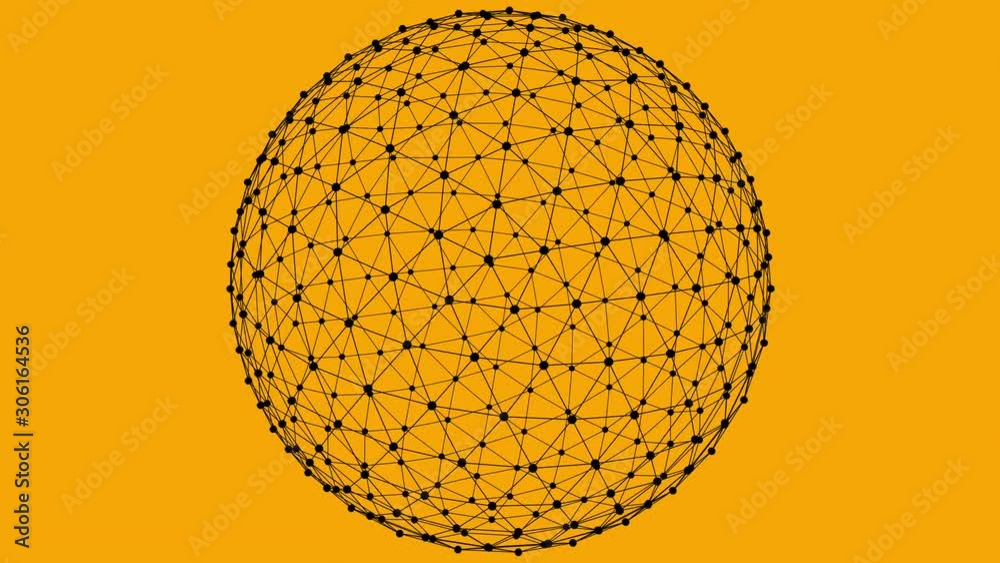 Clean black form of rotating sphere shell made of interconnecting nodes ...