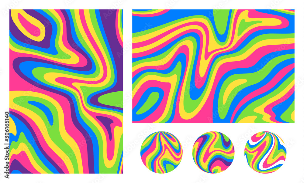 Vetor de Neon Acid Backgrounds with Flowing Waves. Vector Set of Crazy ...