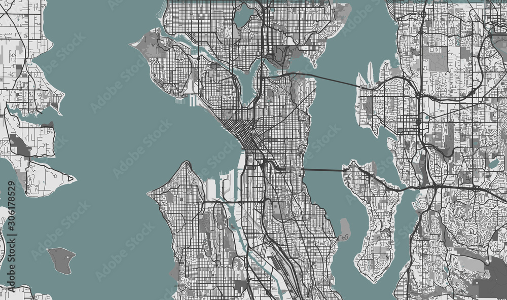 Detailed map of Seattle, USA Stock Vector | Adobe Stock