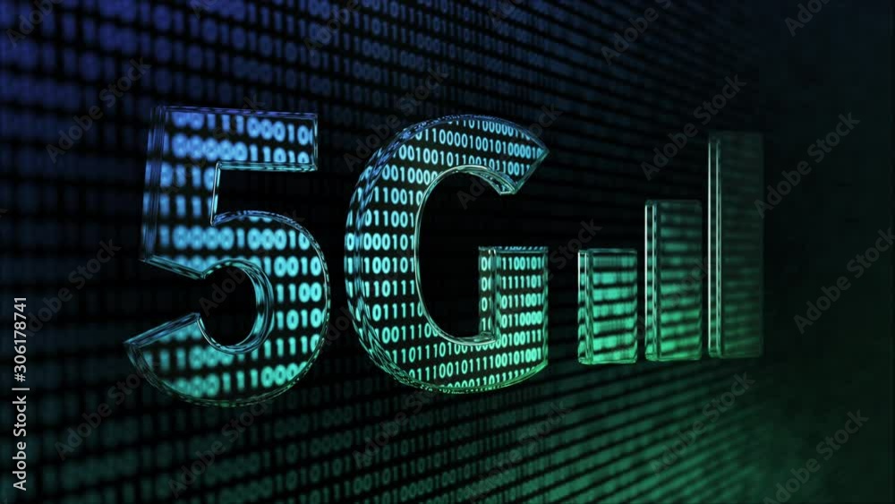 Animated 5G Concept with glassy lettering and a mobile phone signal ...