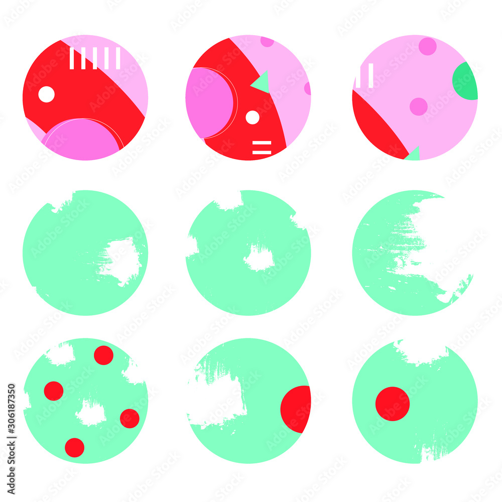 Set of circle stickers in modern abstract graphic style. Trendy color ...