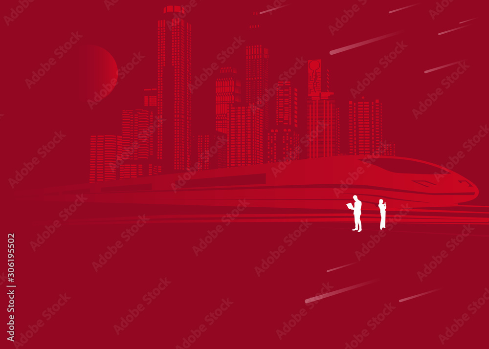 Infrastructure transportation panoramic. Railway bridge. Trains rides ...