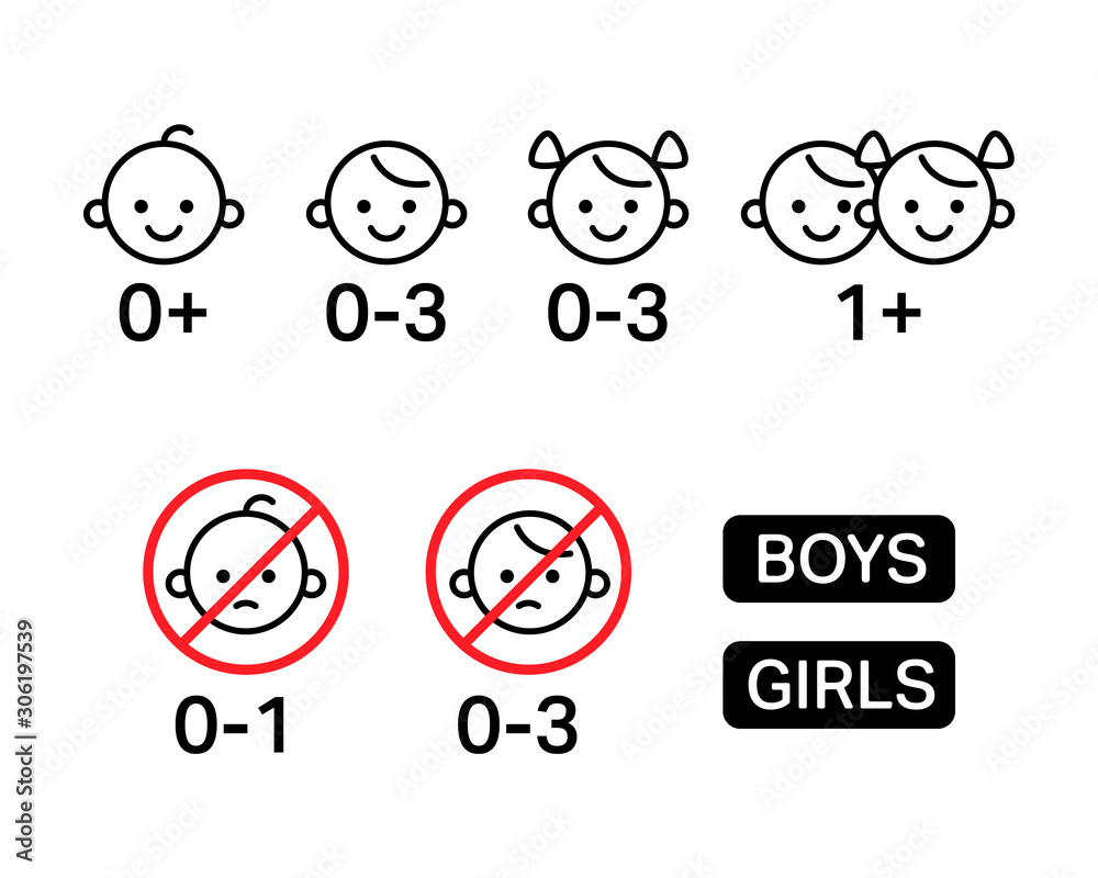 Children age limitation icon set. Standard labels for kid toys ...