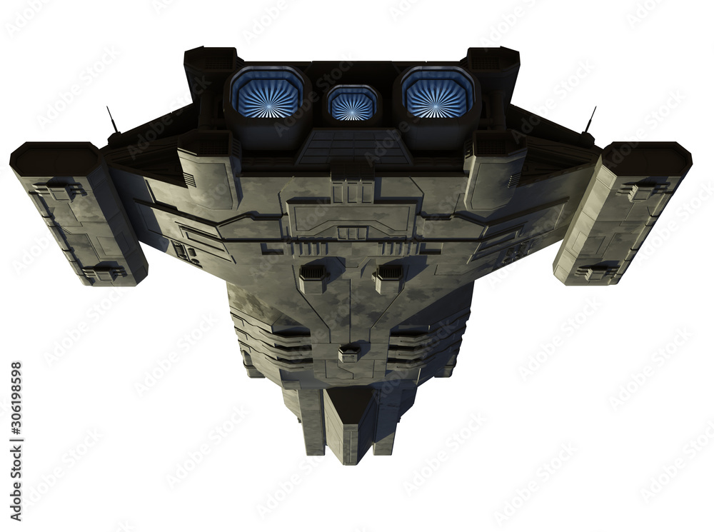 Science fiction illustration of a spaceship carrier vessel, isolated on ...