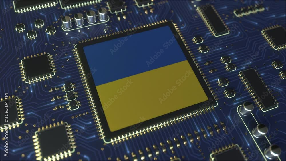 National flag of Ukraine on the operating chipset. Ukrainian ...