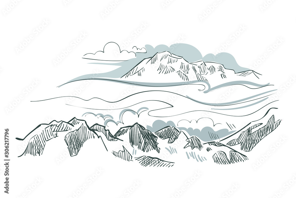 Denali national park vector sketch illustration usa nature Stock Vector ...