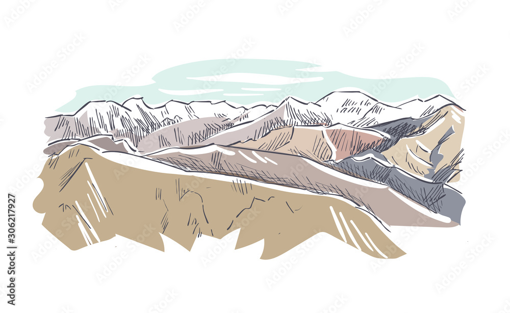 Denali national park vector sketch illustration usa nature Stock Vector ...