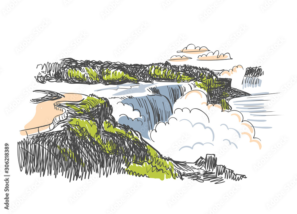 Niagara falls vector sketch illustration usa nature Stock Vector ...