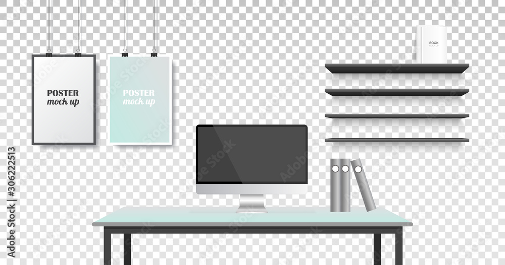 Vector realistic office creative space. Workspace mock up template ...