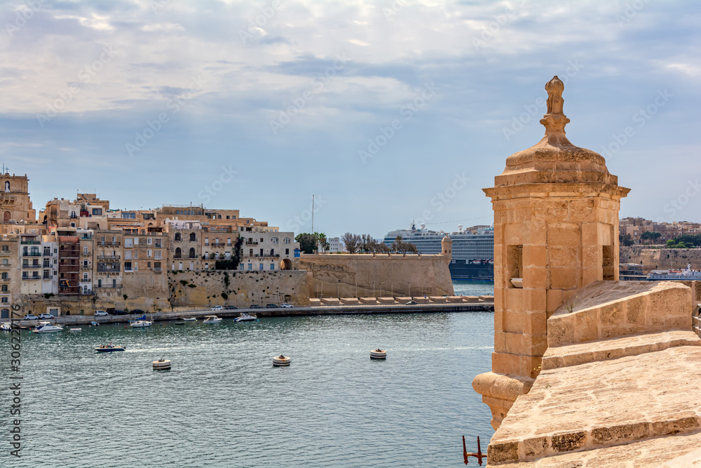 Corner watchtower on Fort Saint Angelo in Birgu, Malta, with views ...