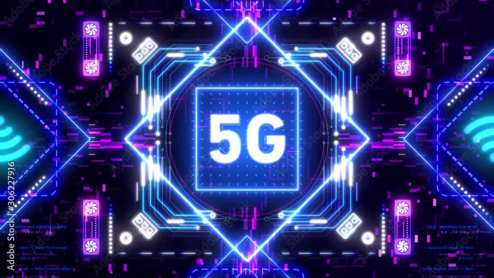 5G Network for mobile internet. Neon interface concept animation ...