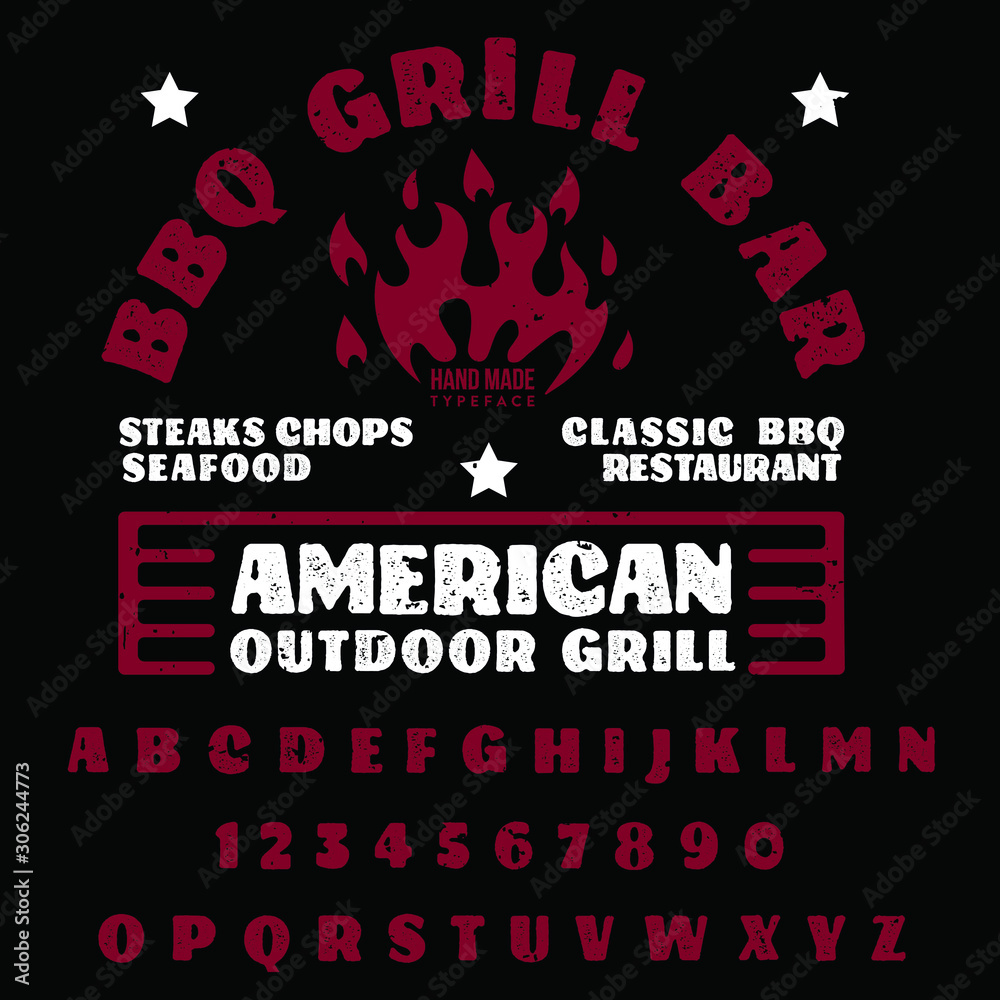 Hand drawn vintage retro font. Outdoor advertising of American ...
