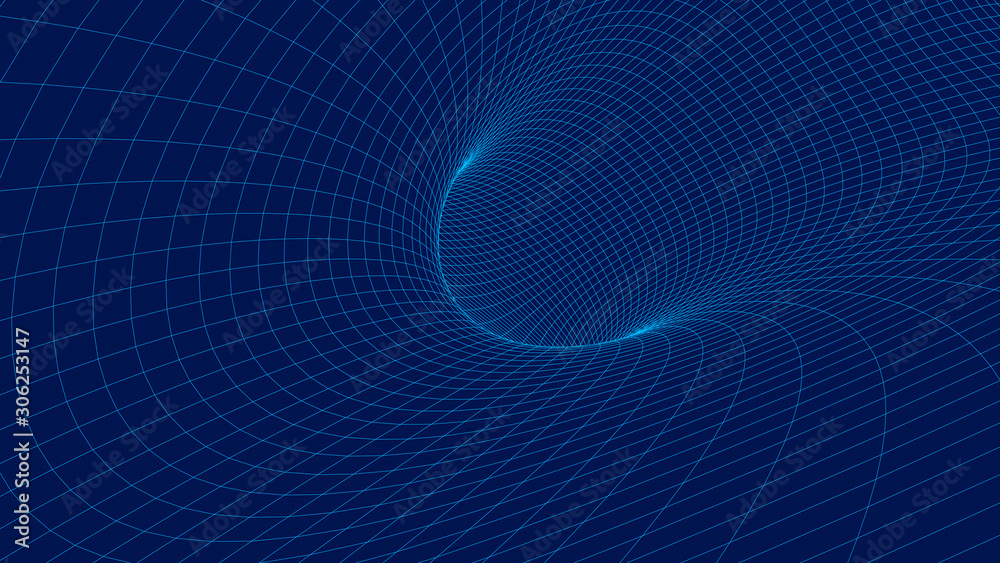 Vortex. Vector perspective curved grid. Wireframe abstract tunnel. 3D ...