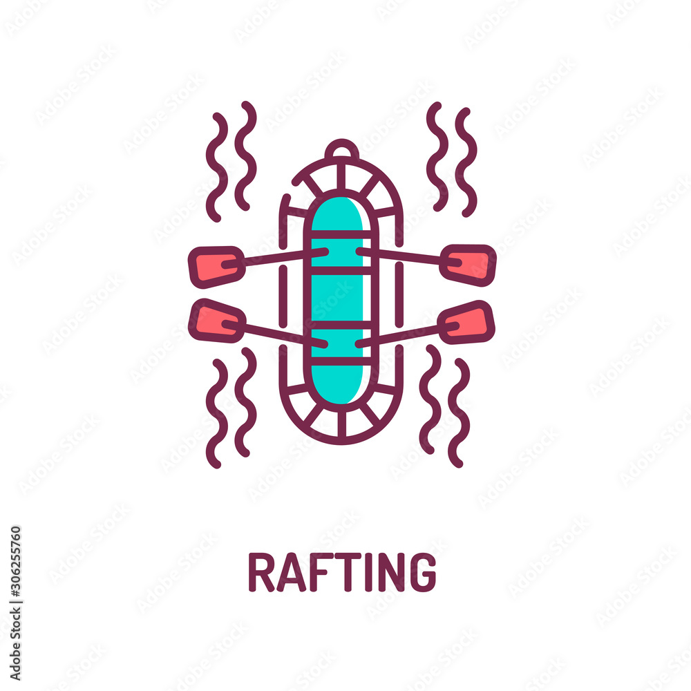 Rafting color line icon on white background. Extreme. Swimming on the ...