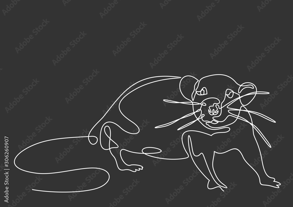Rat continuous line.Rat year 2020.One single line drawing. 2020 year ...