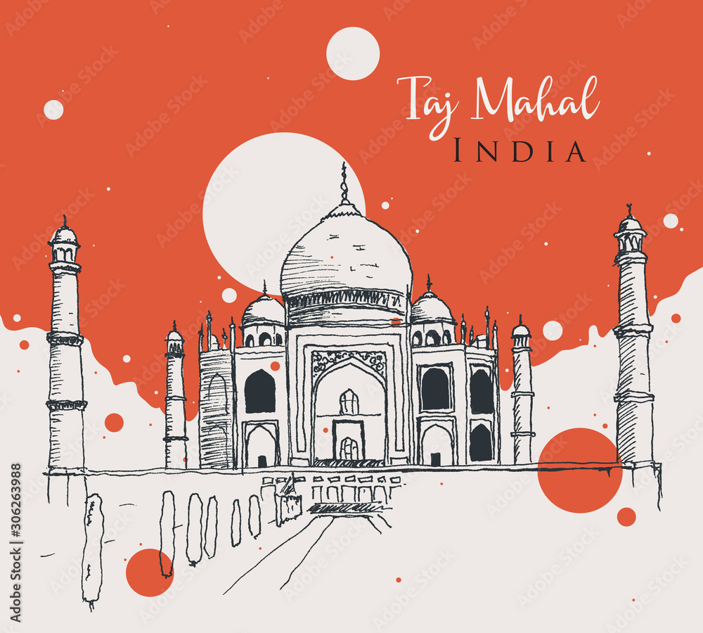 Drawing sketch illustration of Taj Mahal Stock Vector | Adobe Stock