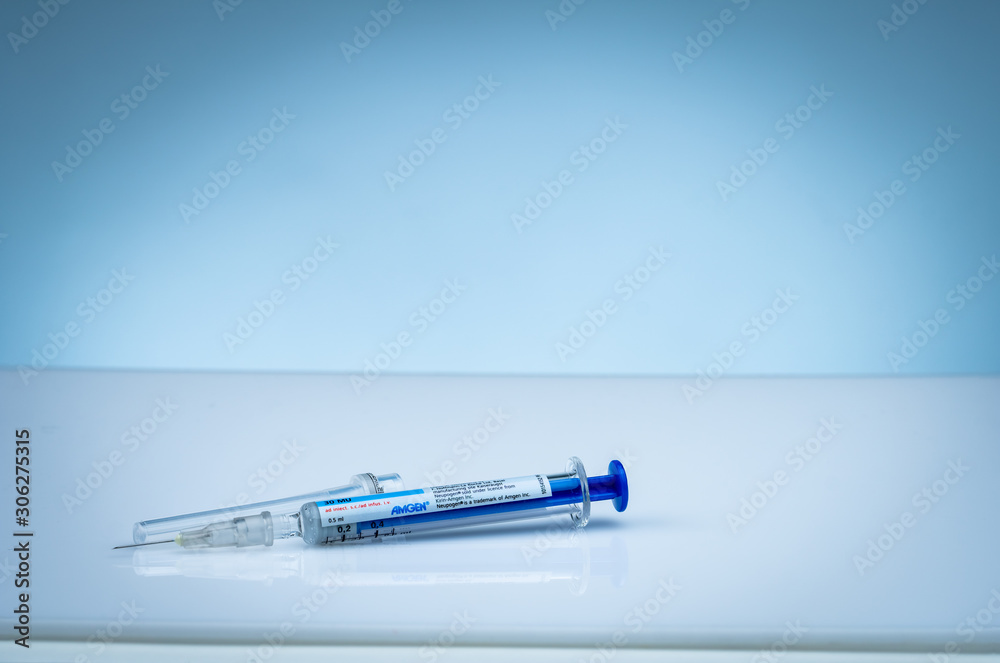 CHONBURI, THAILAND-JANUARY 3, 2019 : Neupogen injection. Filgrastim ...