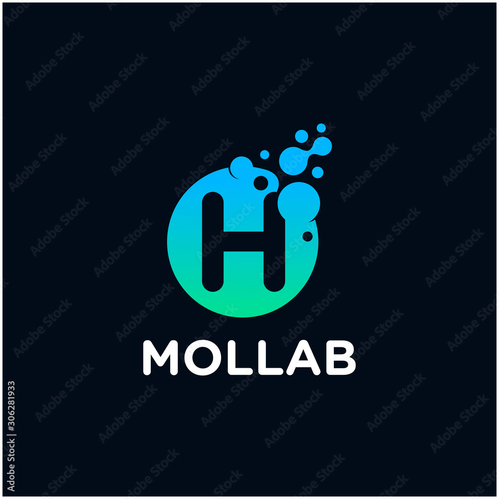 initial Letter H with molecule element. Lab Logo Design concept. Design ...