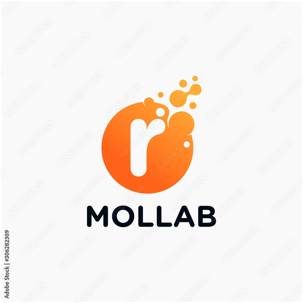 initial Letter R with molecule element. Lab Logo Design concept. Design ...