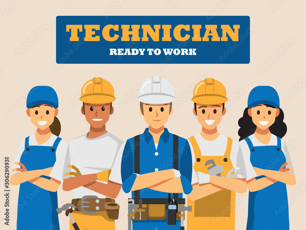 Technician and builders and engineers and mechanics People teamwork ...