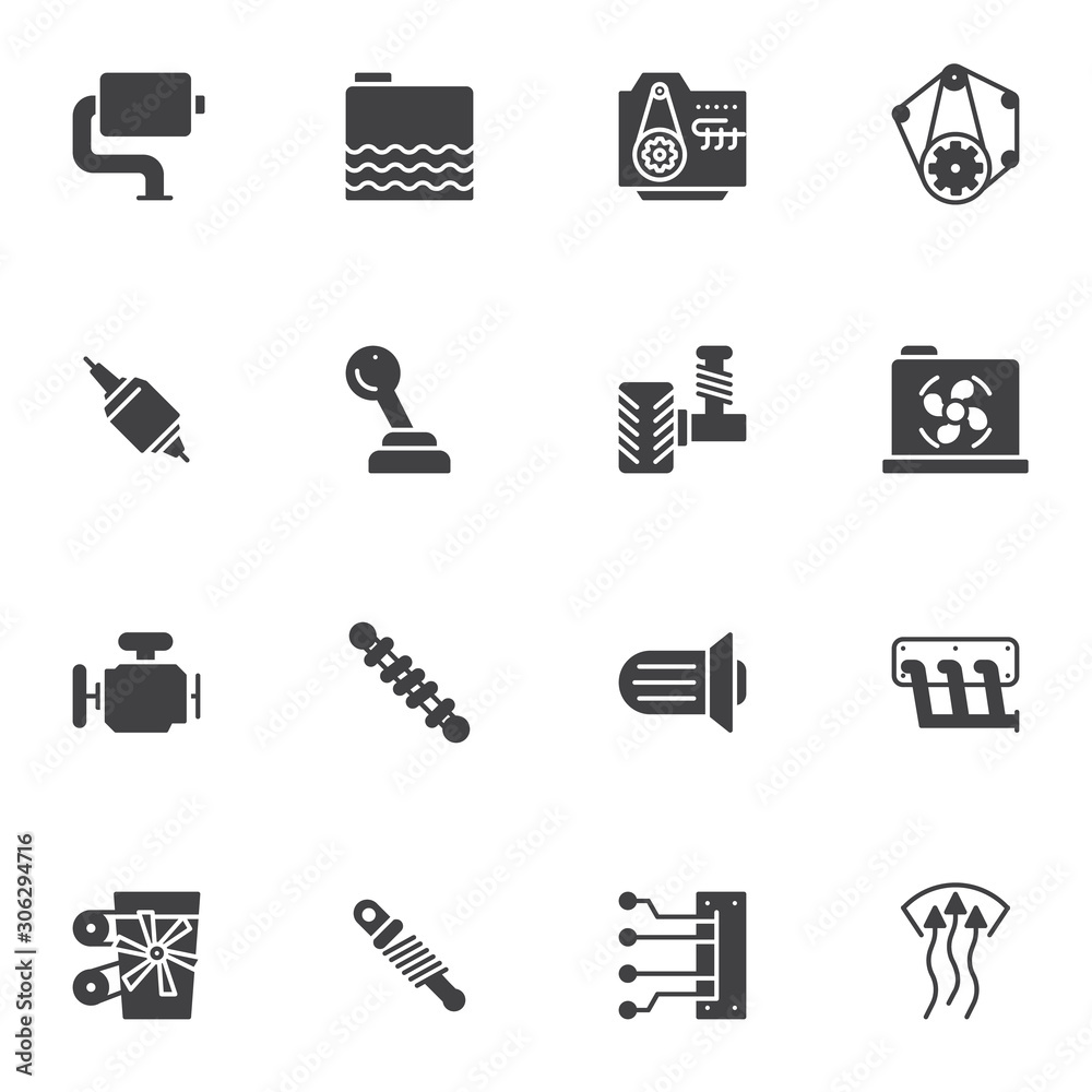 Car parts vector icons set, modern solid symbol collection, filled ...