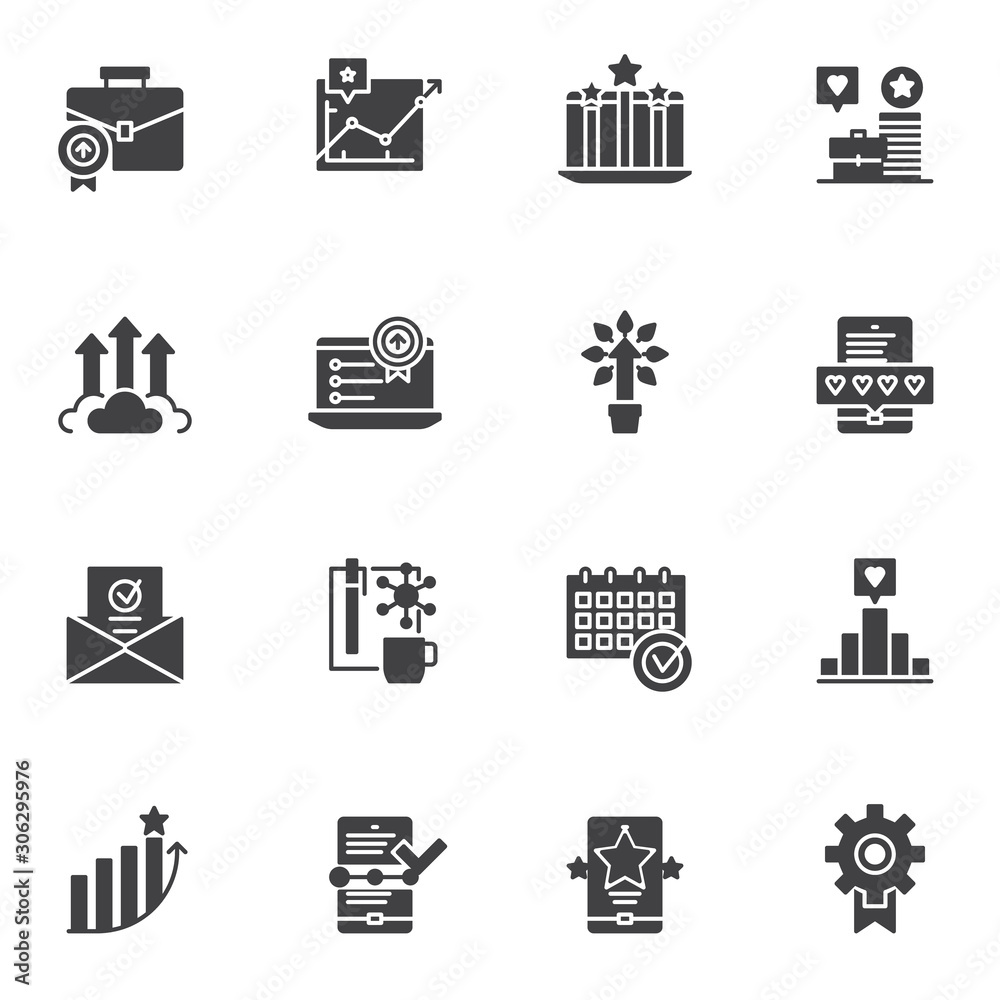 Business success vector icons set, modern solid symbol collection ...