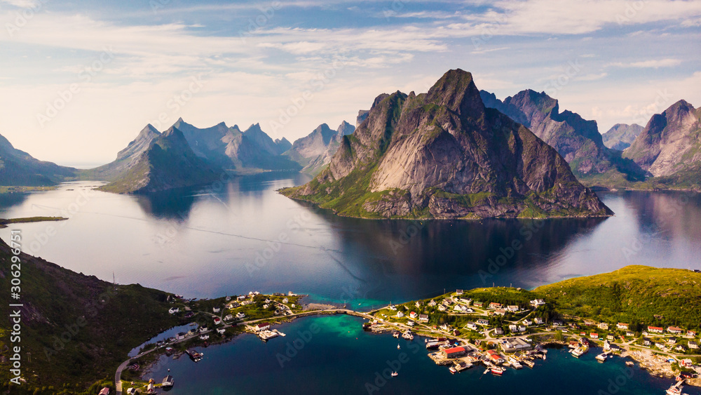 Fjord and mountains landscape. Lofoten islands Norway Stock Photo ...