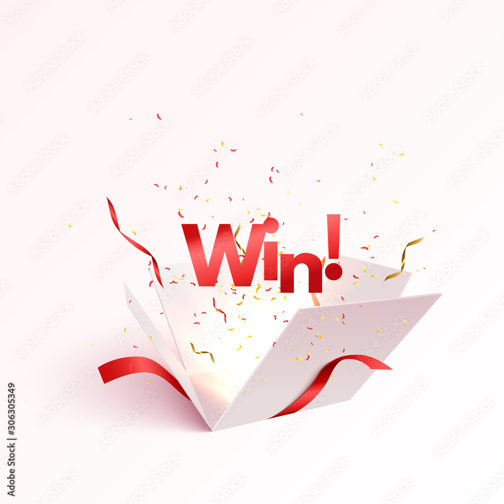 Open gift box with confetti burst explosion isolated. Winner 3d vector background. Stock Vector ...