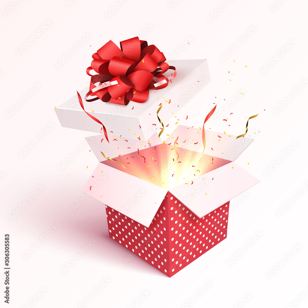 Open gift box with confetti burst explosion isolated. 3d vector background Stock Vector | Adobe ...