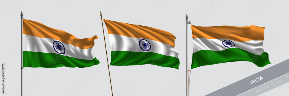 Set of India waving flag on isolated background vector illustration ...