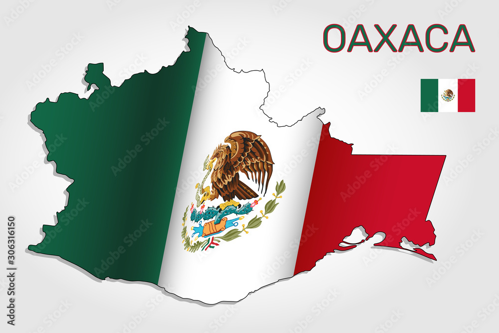 Vector map of Oaxaca state combined with waving Mexican national flag ...